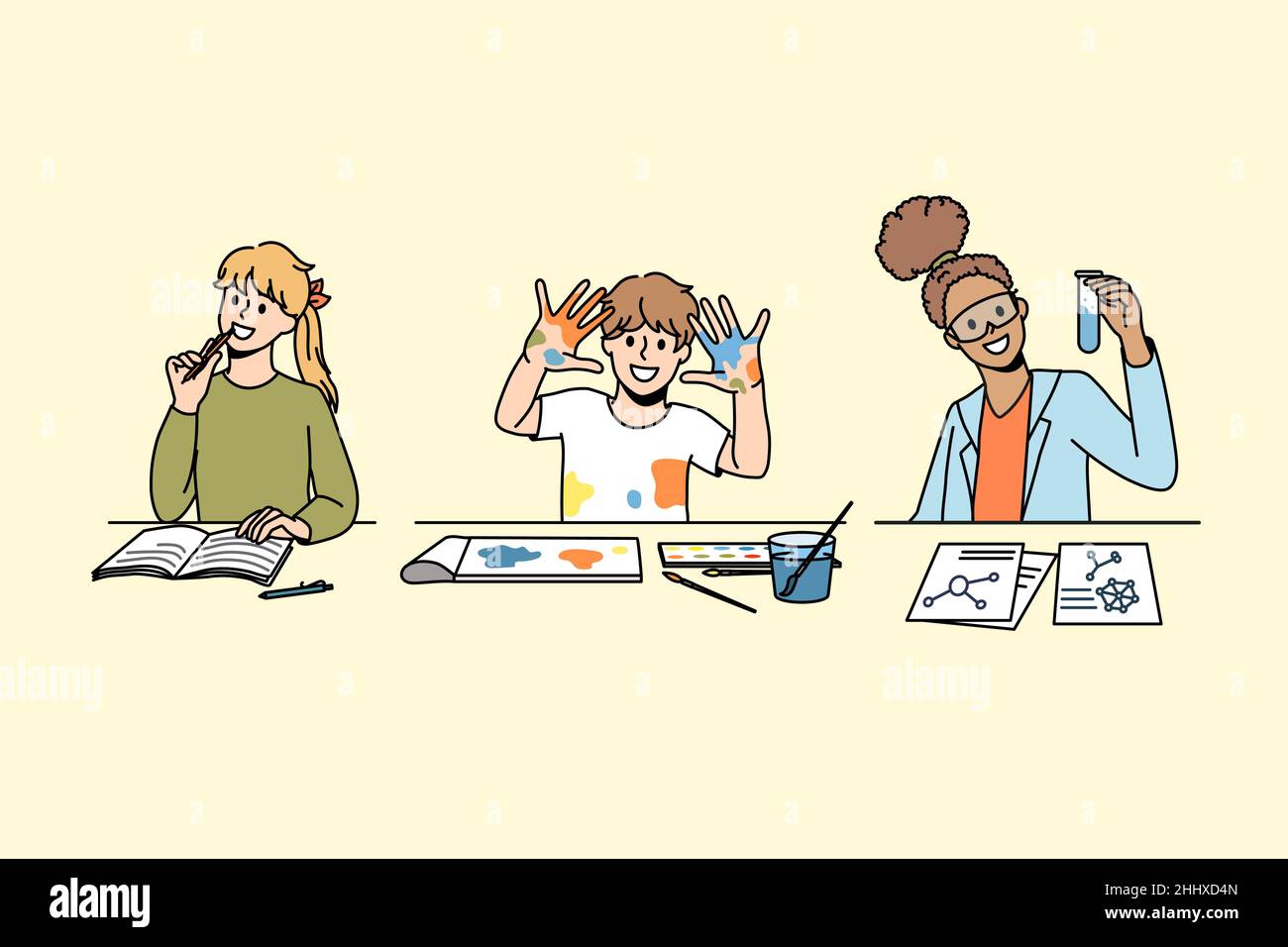 Education and learning subjects concept. Group of happy excited people ...