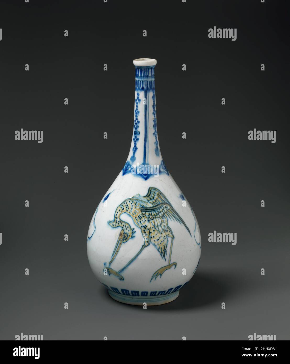 Bottle Depicting Storks in Blue and Yellow on a White Background 17th ...