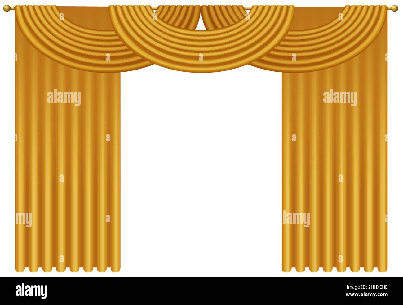 Golden Luxury realistic curtains draperies vector illustration Stock ...