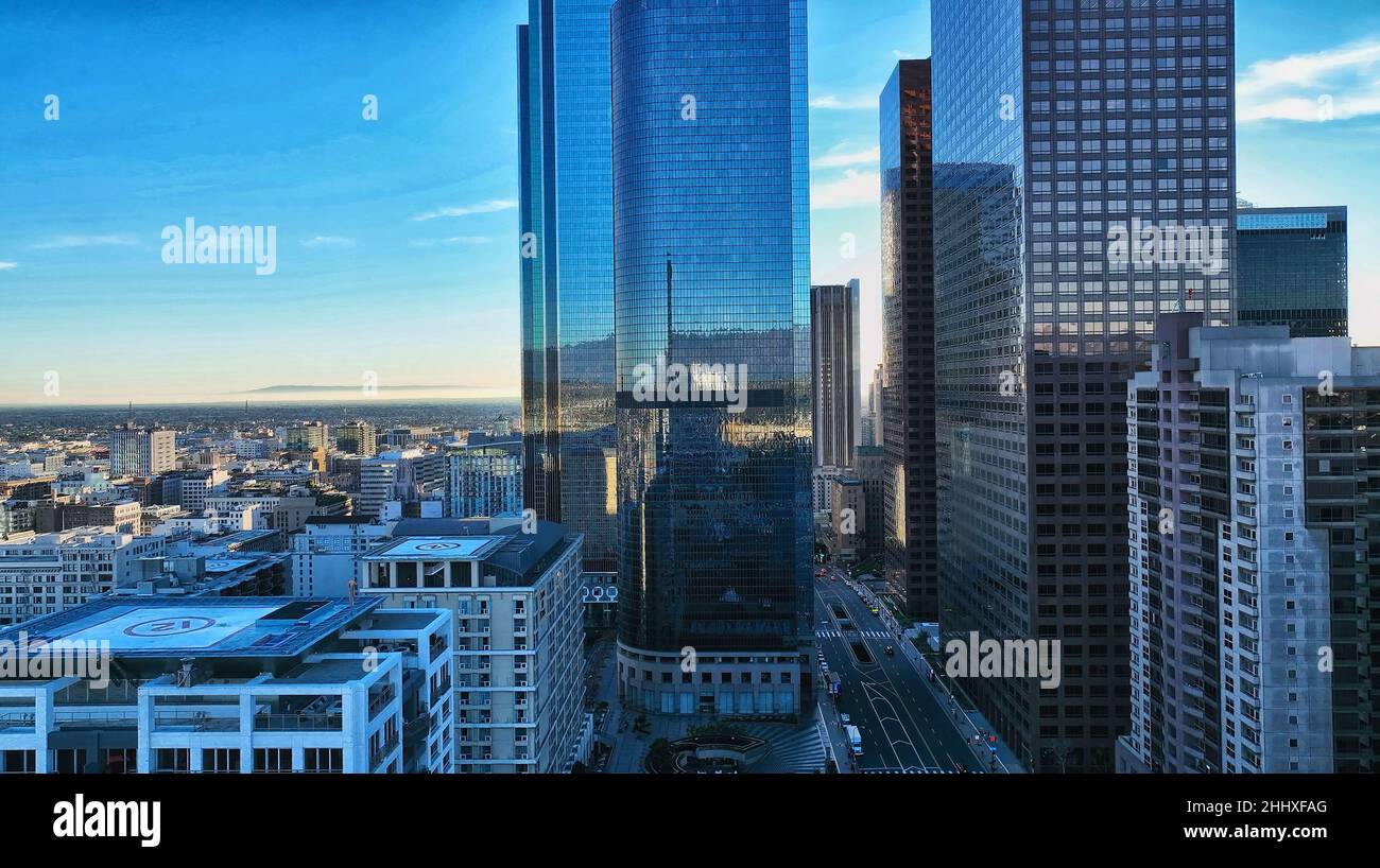 Los Angeles downtown skyline. California theme with LA background. Los ...