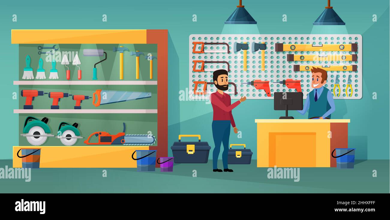 Buying tool in hardware store Stock Vector Images - Alamy