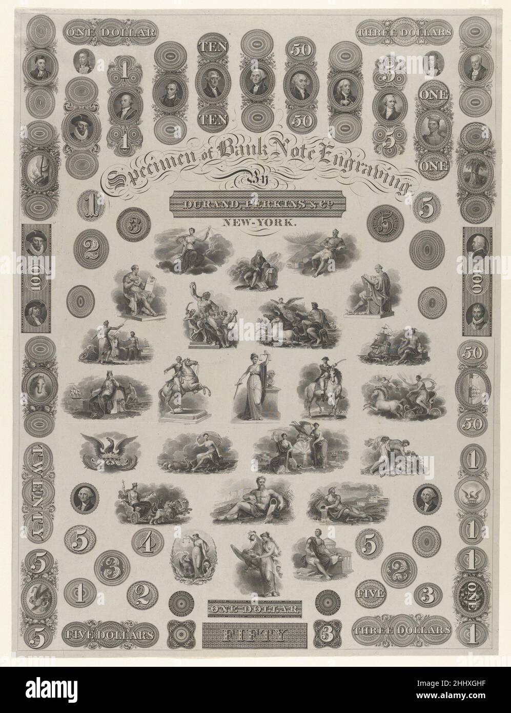 Specimen Sheet of Bank Note Engraving ca. 1828 Asher Brown Durand ...