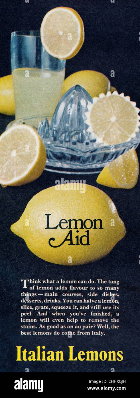 1968 British advertisement for Italian lemons Stock Photo - Alamy