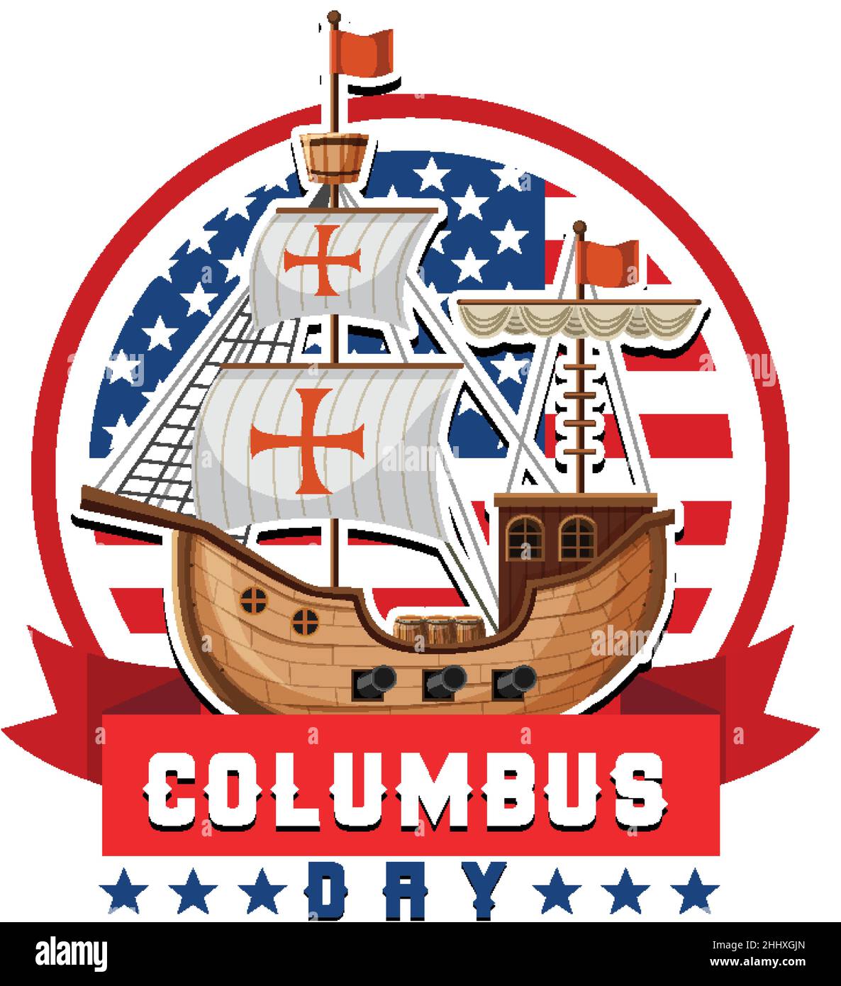 Columbus day banner with flagship on American flag illustration Stock ...