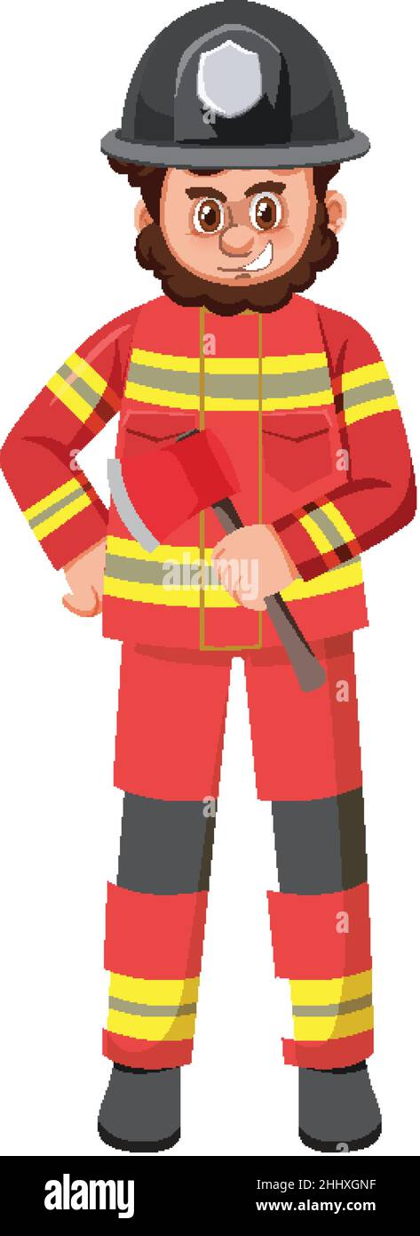 A firefighter cartoon character on white background illustration Stock ...