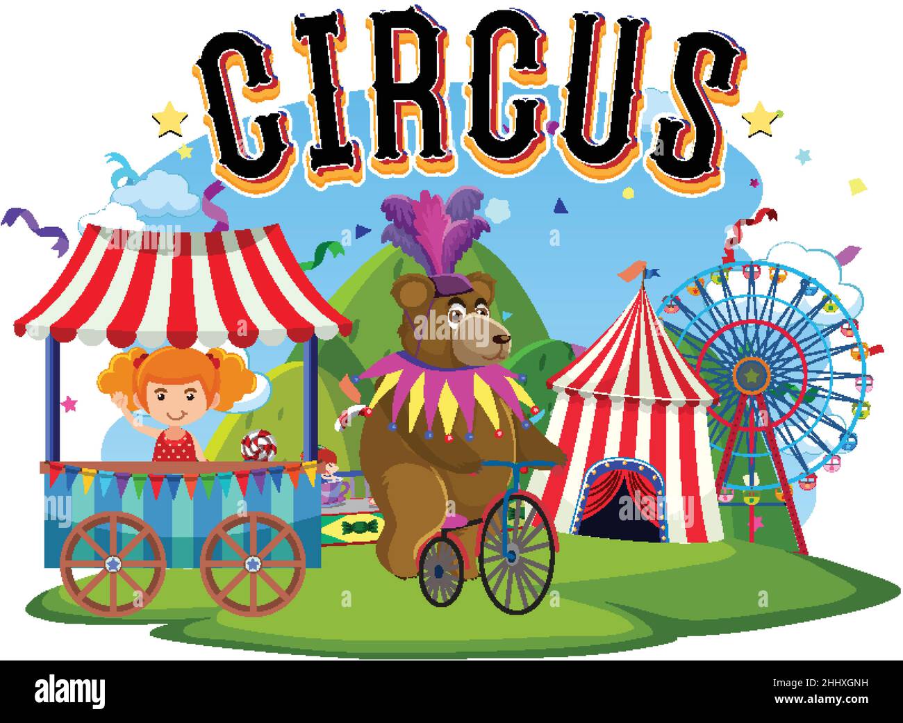 Circus bear performance riding a bicycle illustration Stock Vector Image & Art - Alamy