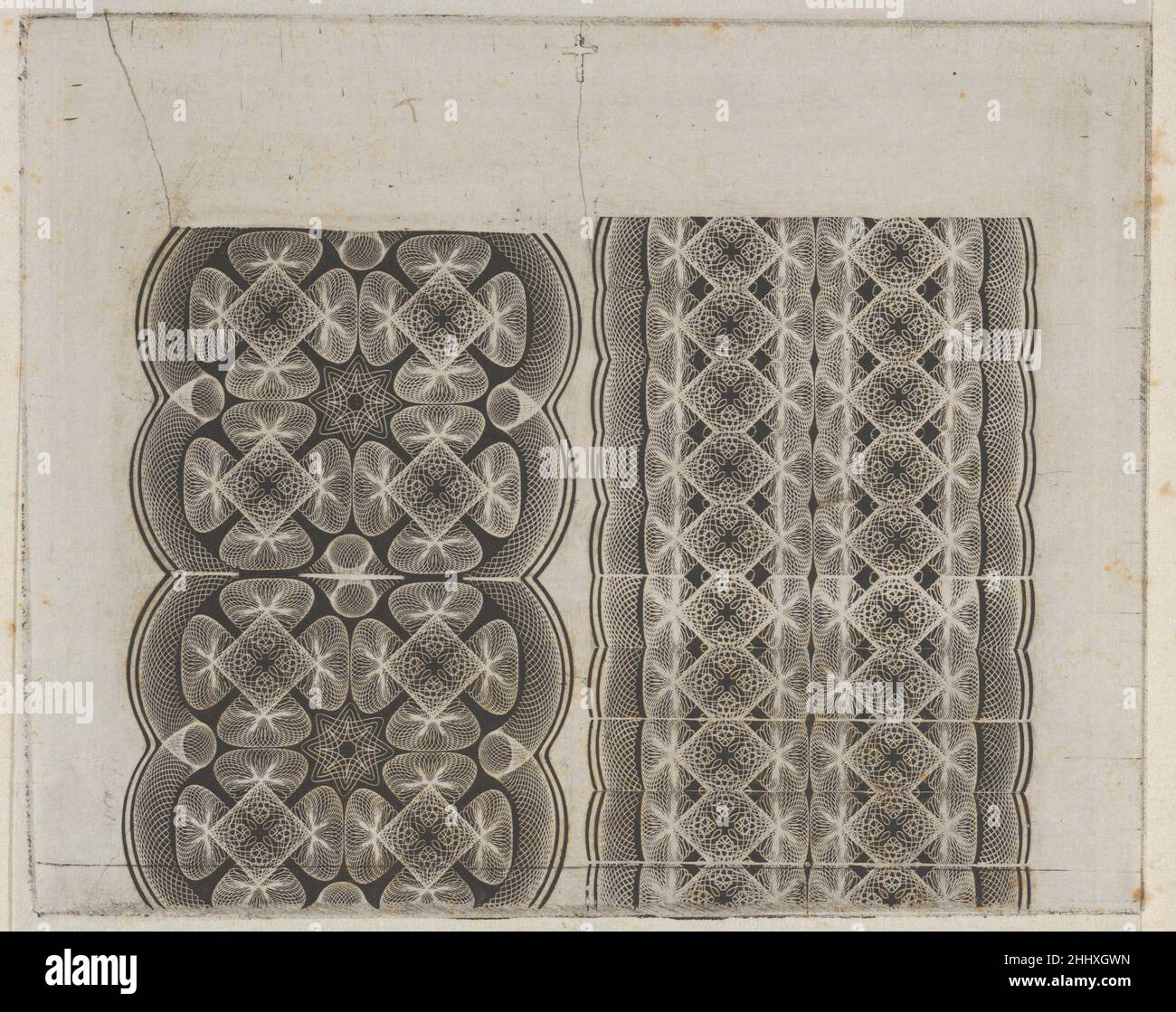 Banknote motifs: two bands of lace-like lathe work ornament ca. 1824–42 ...