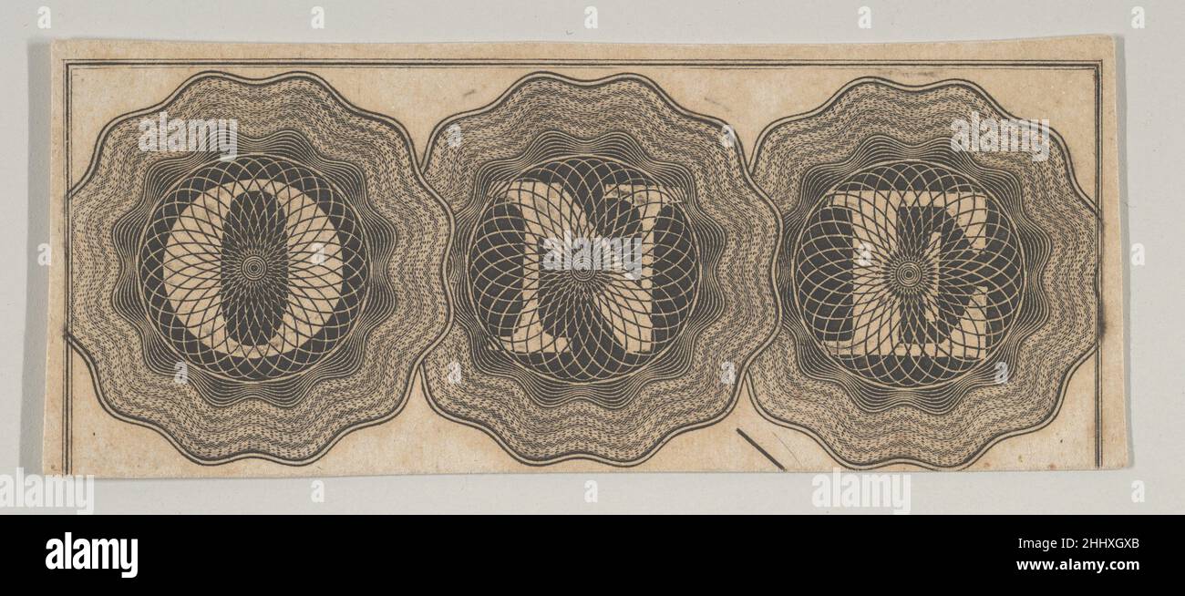 Banknote motif: the word ONE with each letter set against a circle of ...