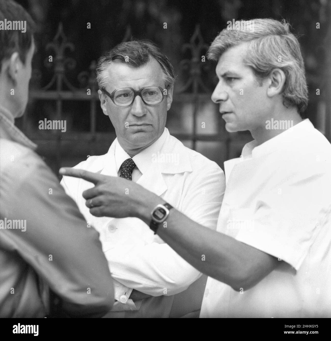 Romanian actors Victor Rebengiuc & Traian Stanescu during the filming ...