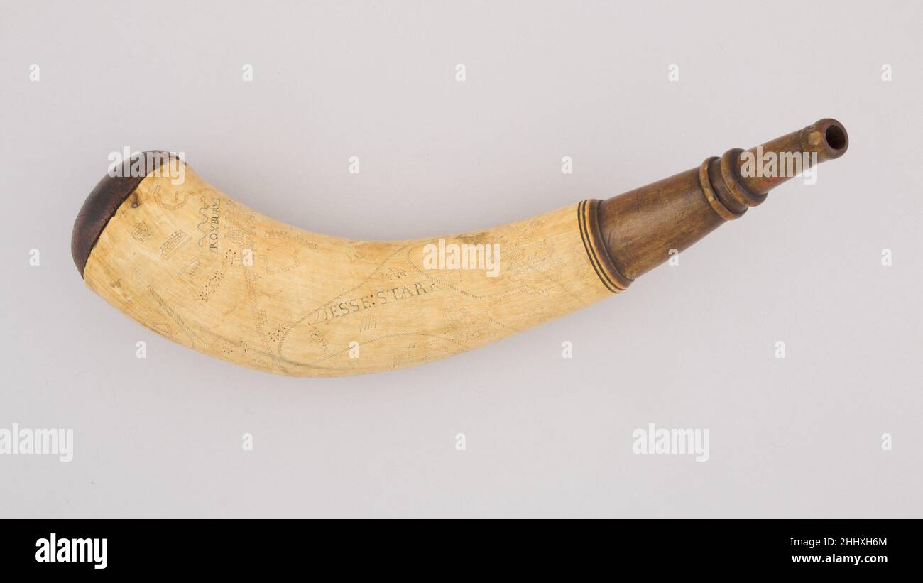Powder Horn 18th century American This powder horn is engraved with a ...