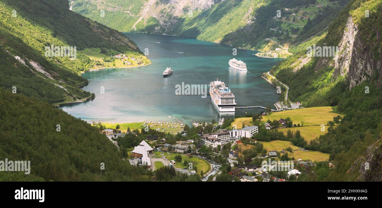 Geirangerfjord, Norway. Aerial View Of Geiranger In Geirangerfjorden In ...