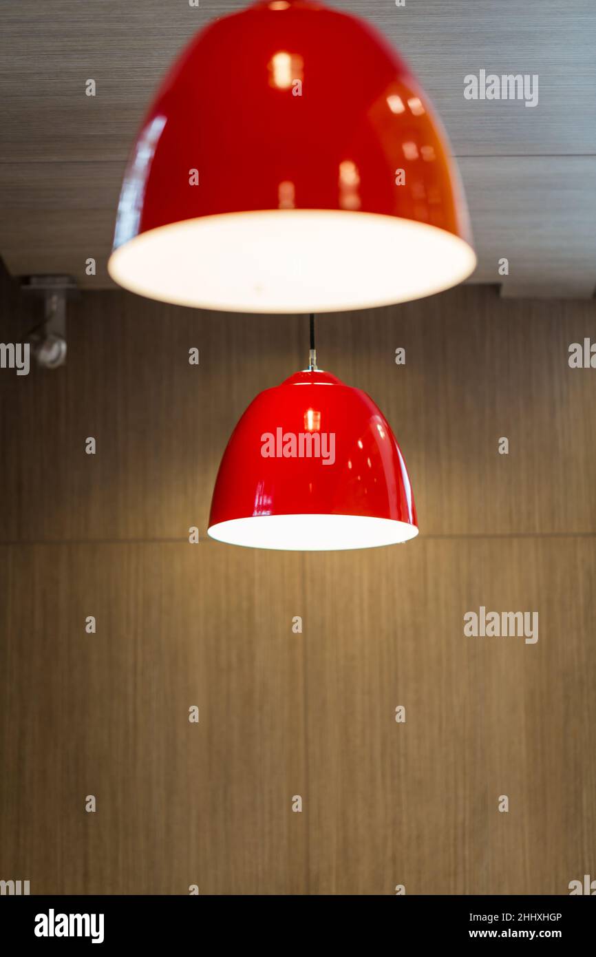 Arrangement of Red Ceiling light hanging lighting background Stock ...