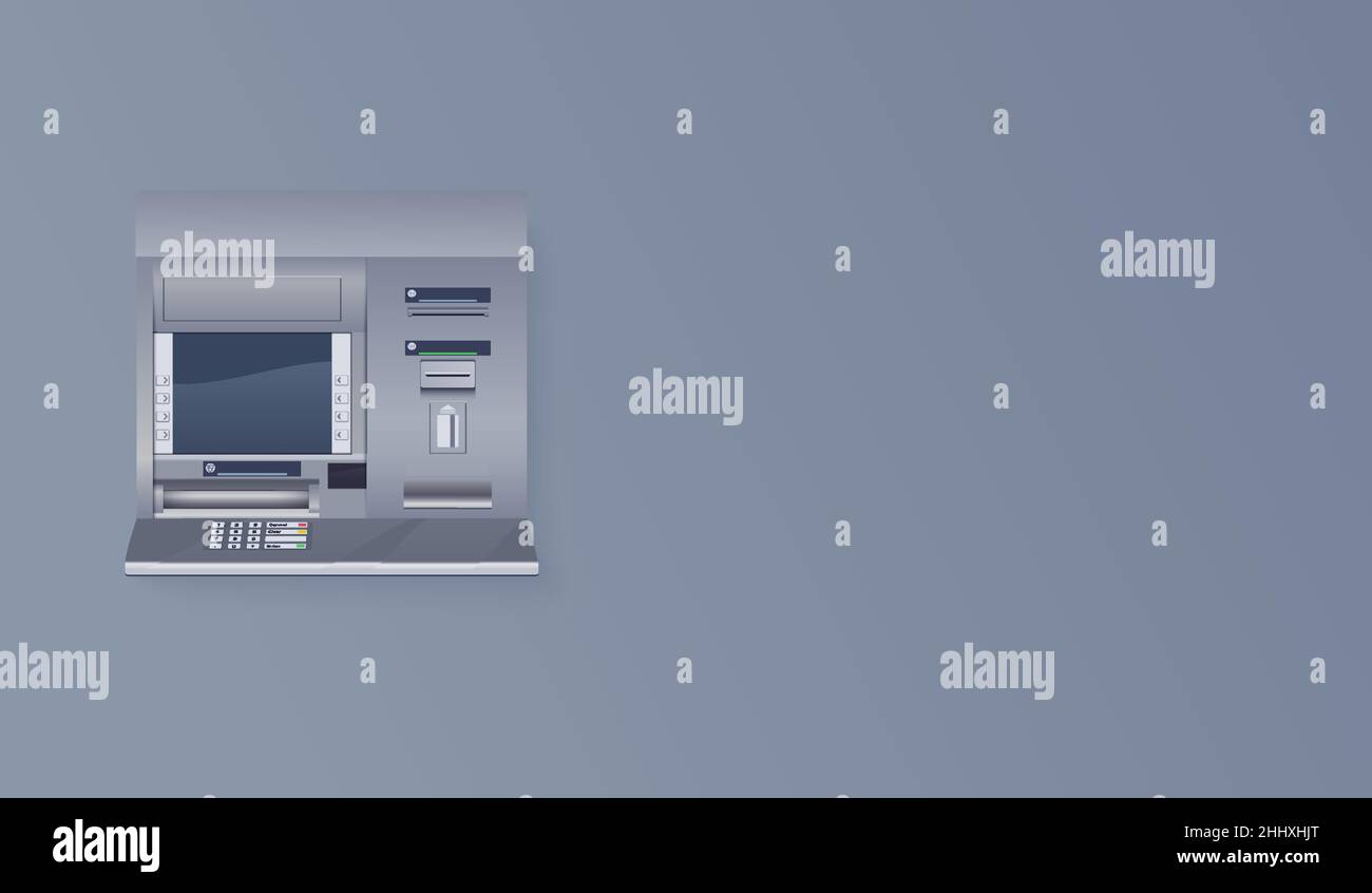 ATM on empty wall. Automated teller machine realistic vector ...