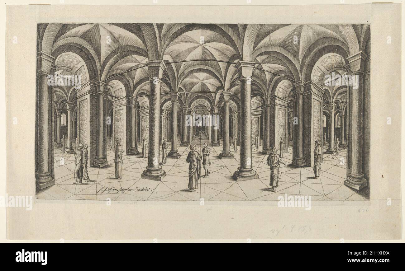 View in Fisheye perspective of a Hall with Columns and Cross Rib ...