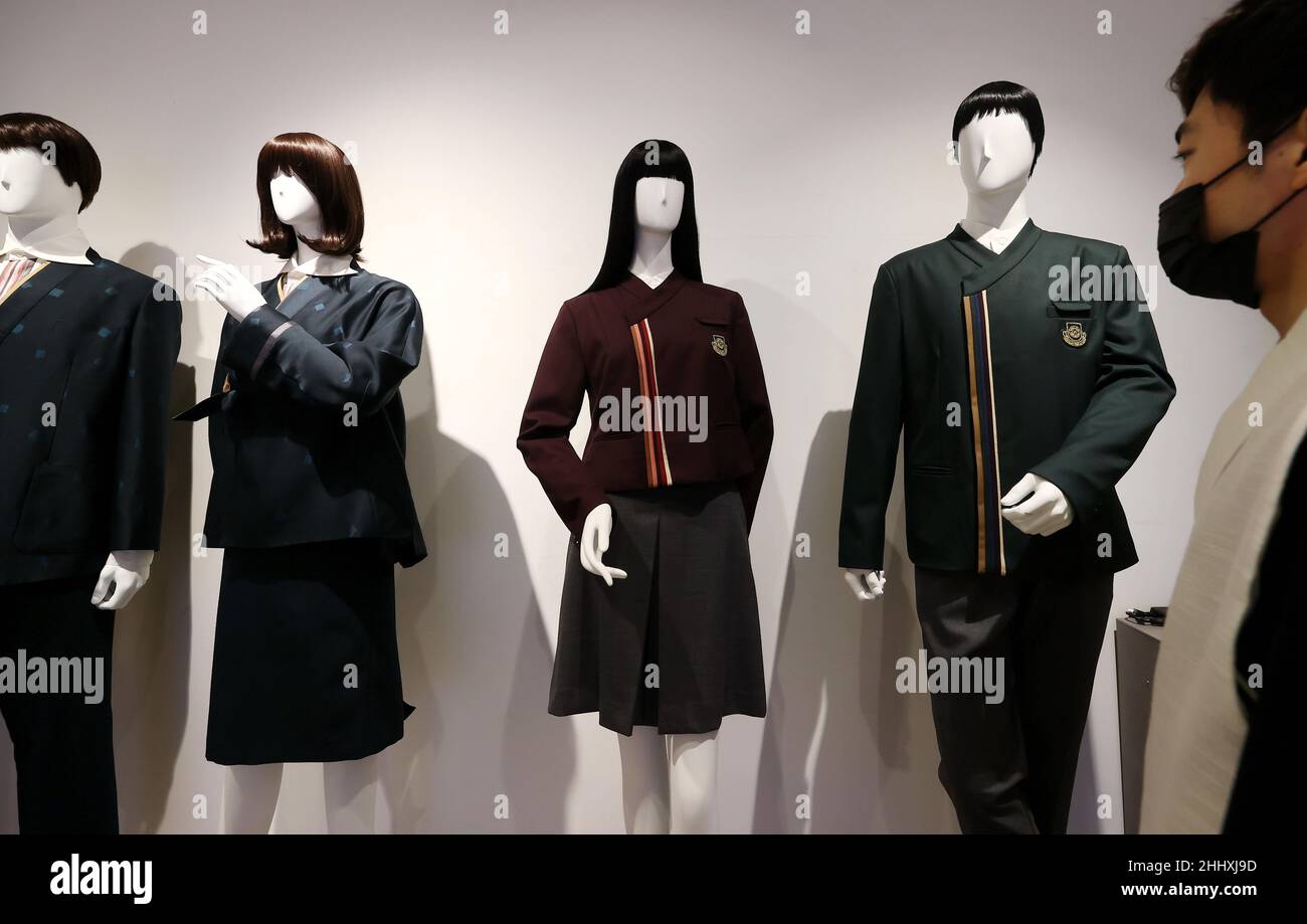 26th Jan, 2022. Hanbok exhibit School uniforms that reinterpret traditional Korean costumes, or ...