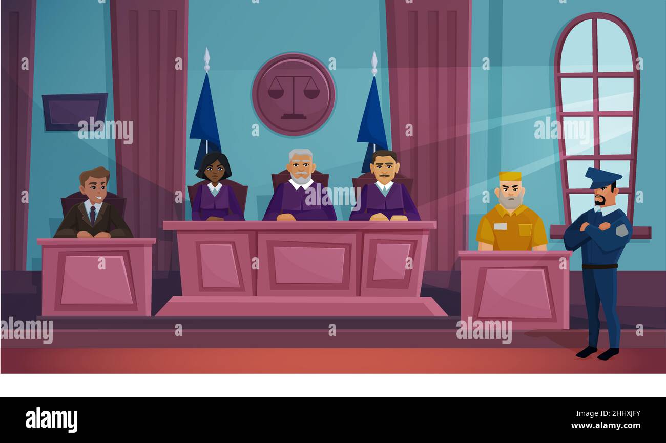 Court of law justice vector illustration. Cartoon flat courtroom ...