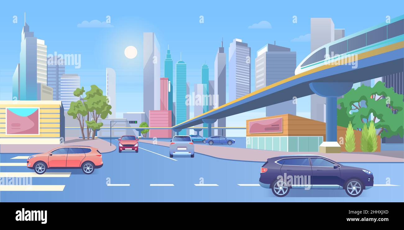 Subway city train vector illustration. Cartoon 3d urban panoramic ...