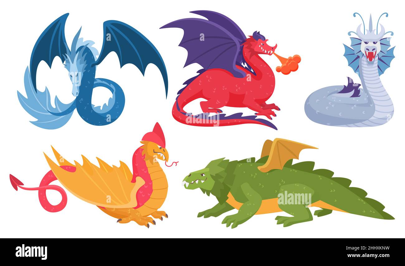 Asian colorful fairytale mythical dragons set Stock Vector Image & Art ...