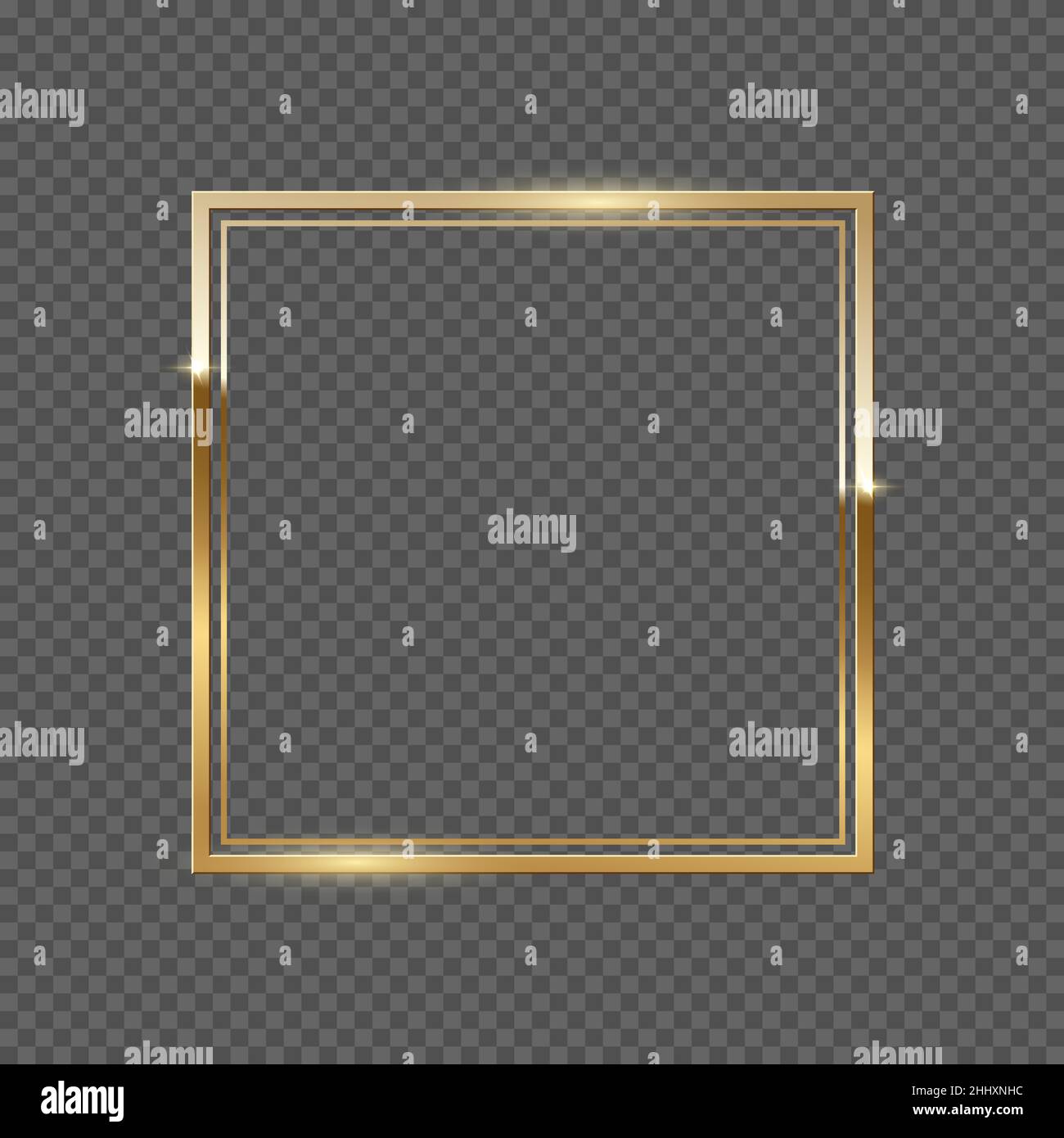 Double golden frame with square shape vector illustration. Realistic 3d ...