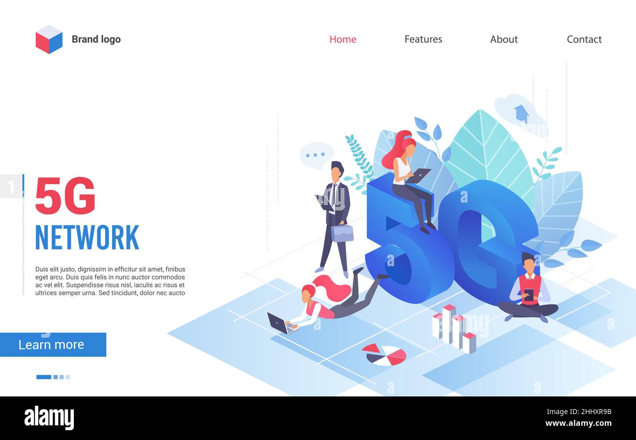 People with gadgets using extreme high speed 5g internet connection vector illustration website ...