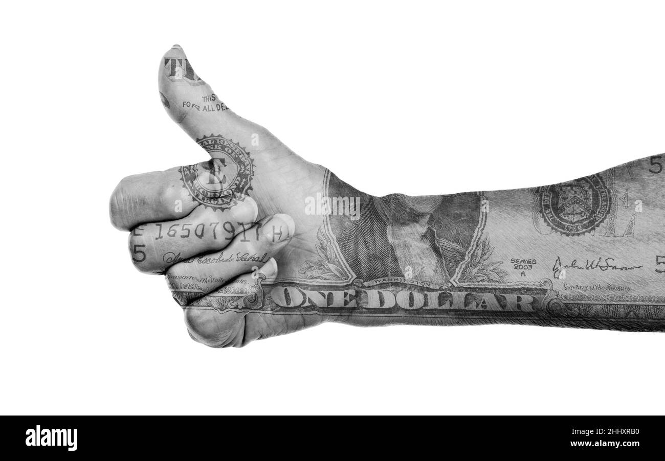 Old woman with arthritis giving the thumbs up sign, one dollar wrap ...