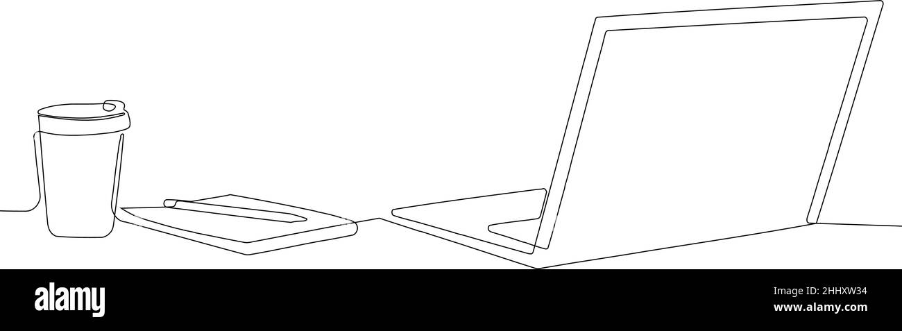 Continuous line drawing of a workspace Stock Vector Image & Art - Alamy