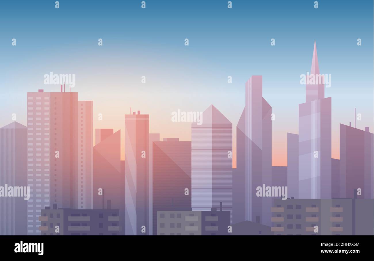 Realistic, soft cartoon cityscape vector background. Beautiful skyline ...