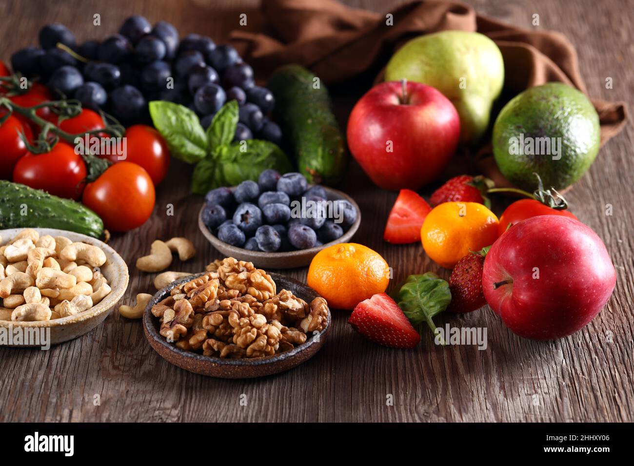 natural organic fruits and vegetables nuts for a healthy diet Stock ...