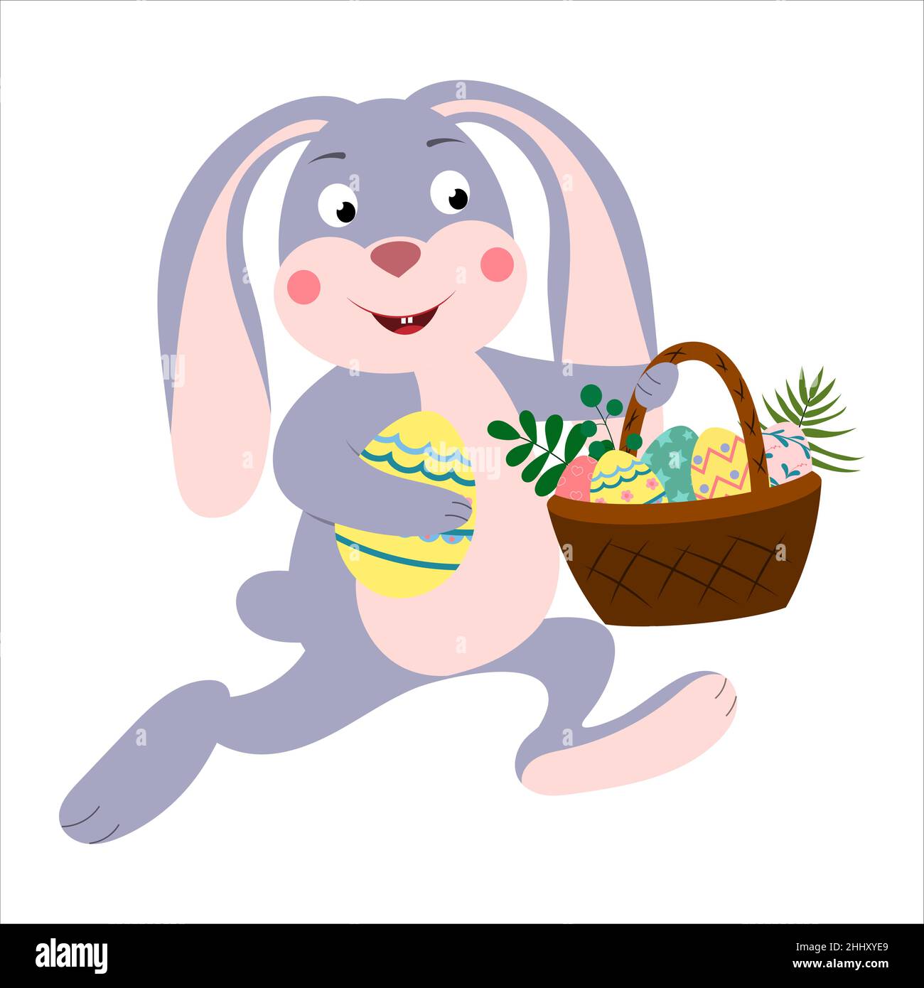 Cartoon character Easter Bunny Rabbit with a basket full of colored ...