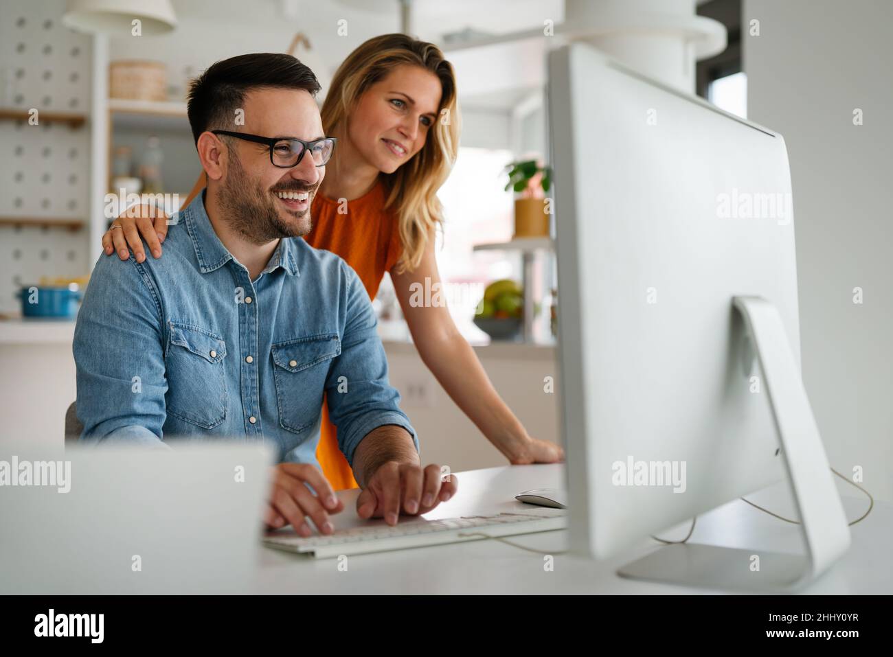 Portrait of success business people working together in home office ...