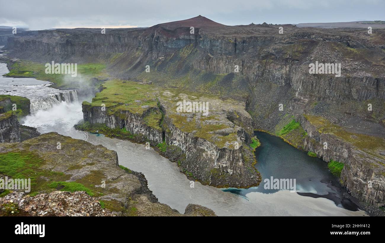 Aerial view of the mesmerizing natural landscapes and Hafragilsfoss ...