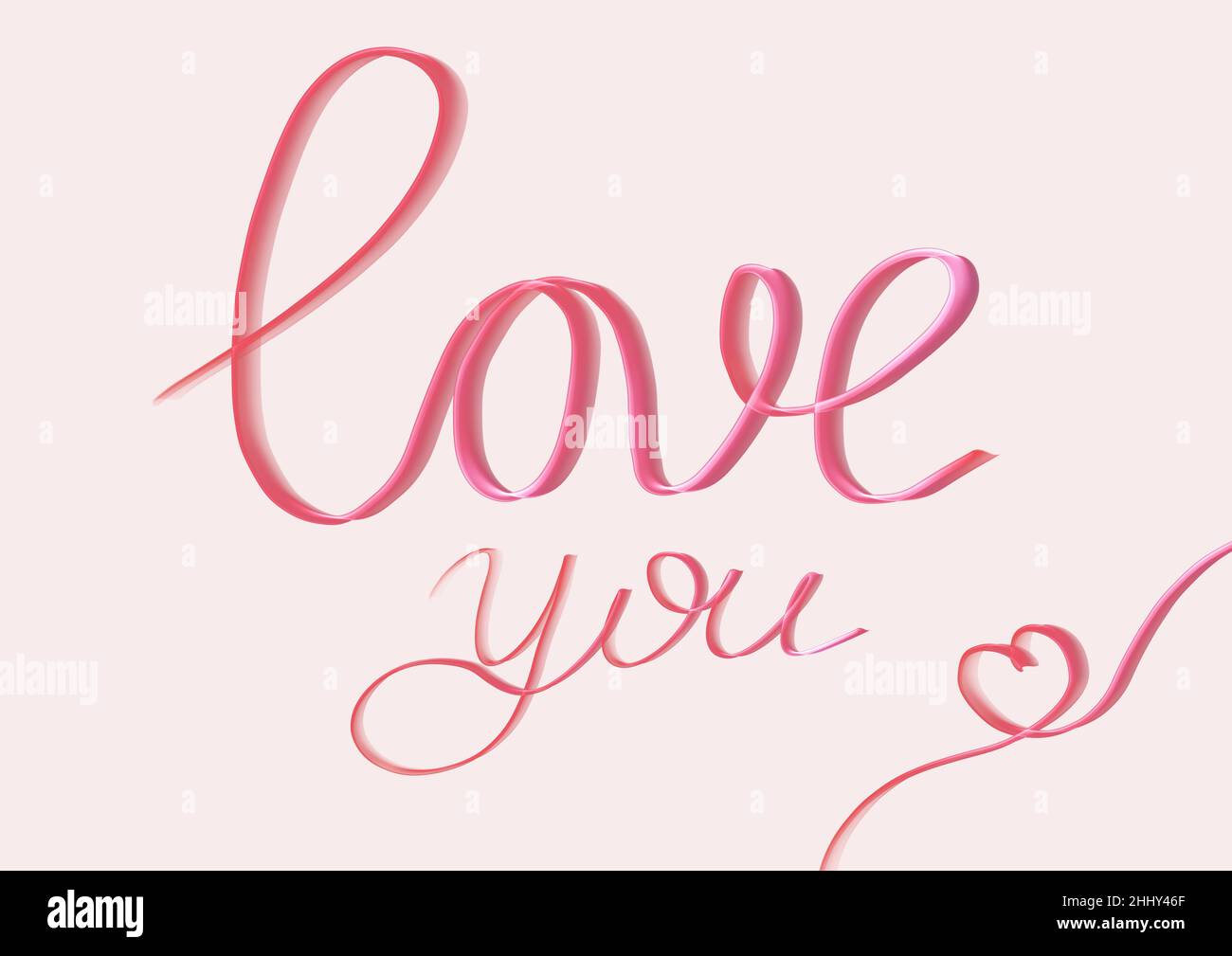 Word and inscription love you with heart written rose color in ...