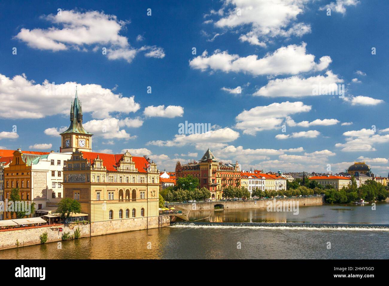 Vltava river and its waterfront in Prague, Czech Republic, Europe Stock ...