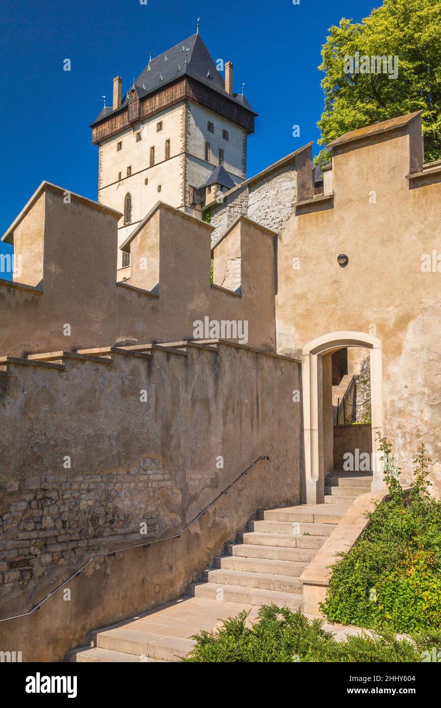 Stone facades of Karlstejn royal castle, located near of Prague, Czech ...