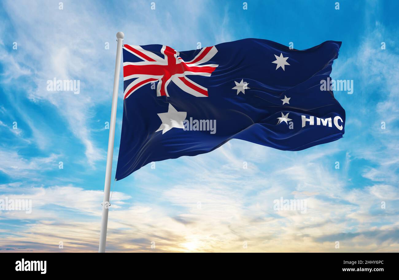 flag of Australian Customs 1904 1909 , Australia at cloudy sky ...