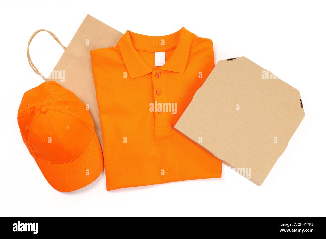 T-shirt, cap, bag and pizza box isolated on white background Stock ...