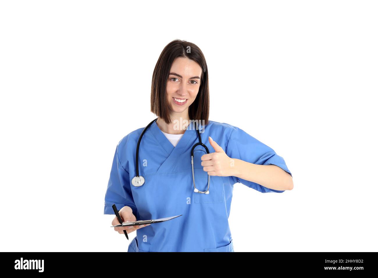Female trainee nurse isolated on white background Stock Photo - Alamy