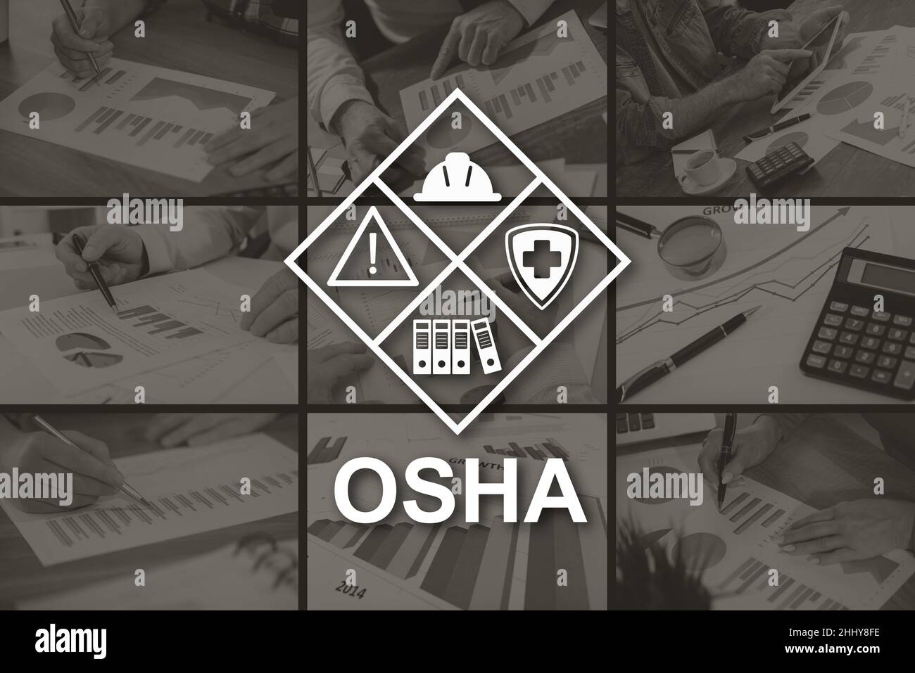 Osha concept illustrated by pictures on background Stock Photo - Alamy
