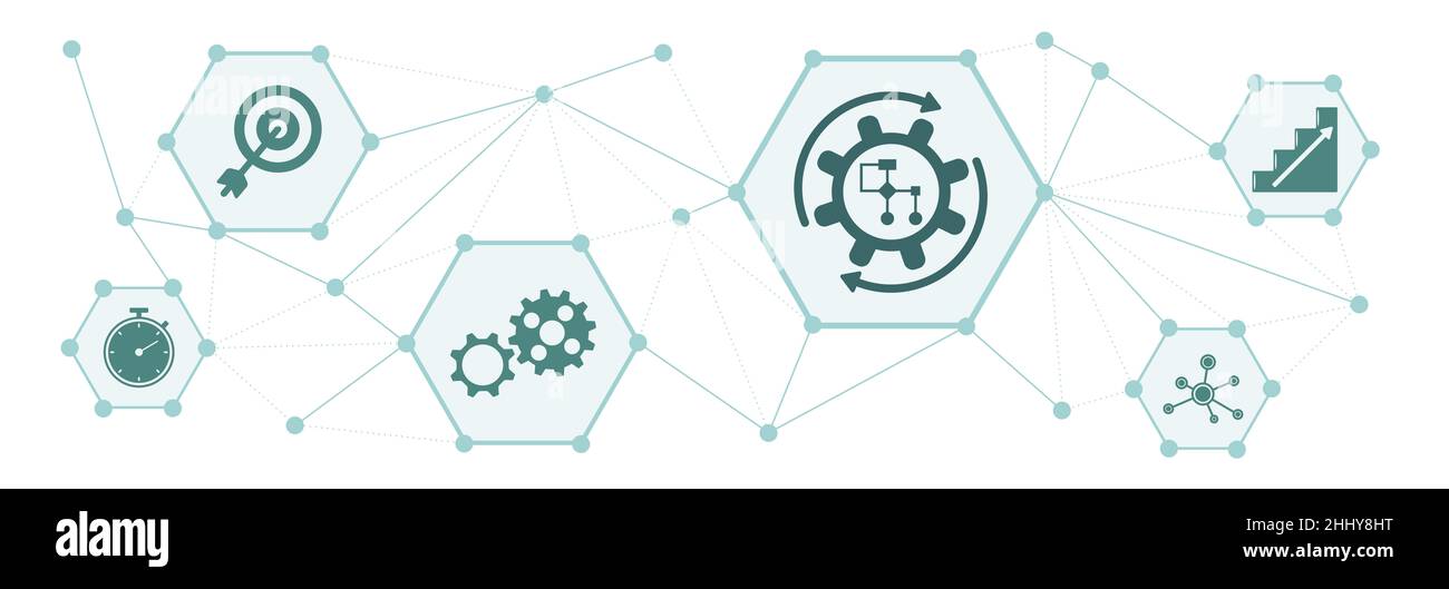 Concept of workflow with connected icons Stock Photo - Alamy