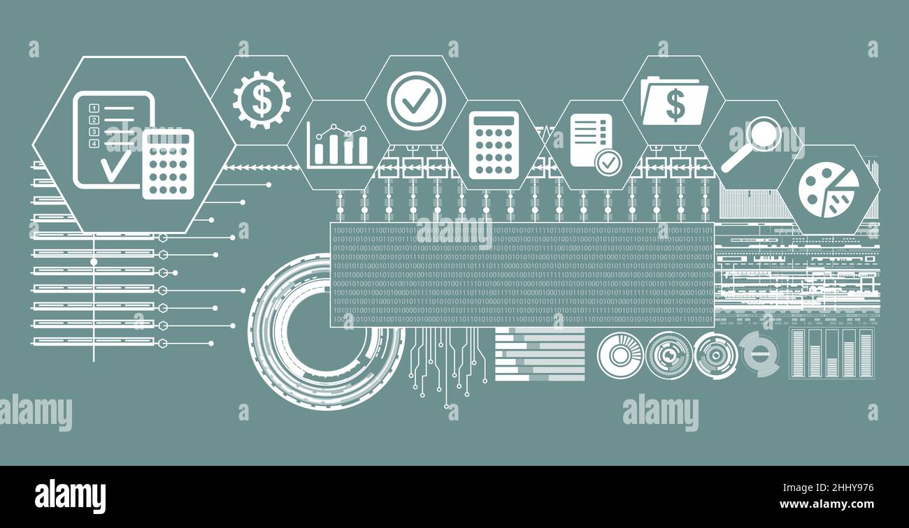 Concept of financial audit with connected icons Stock Photo - Alamy