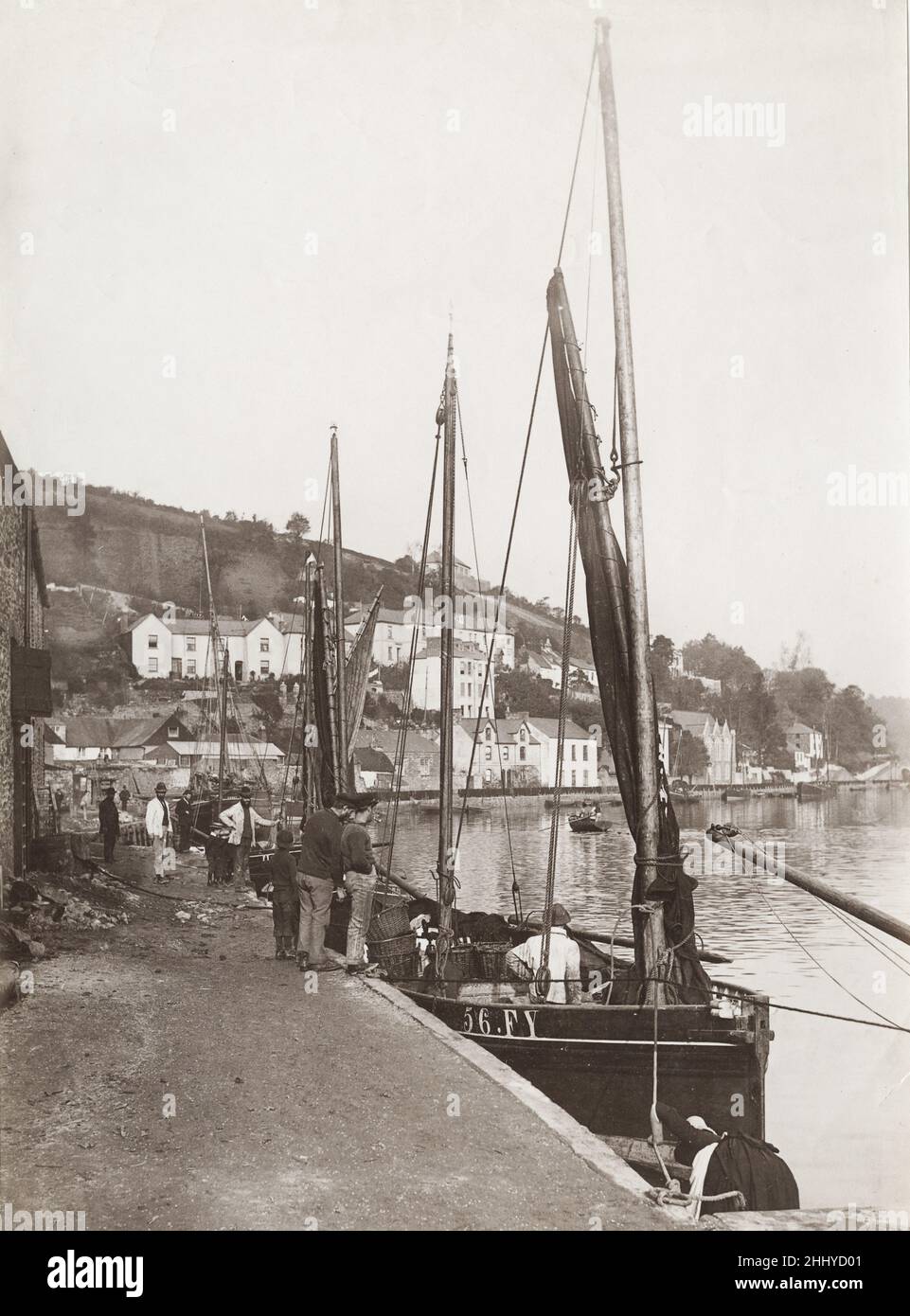 Vintage photograph, late 19th, early 20th century, view of Quays, Looe ...