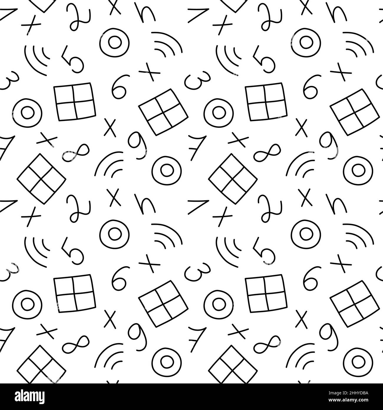 Hand drawn seamless pattern with numbers and abctract elements, black ...