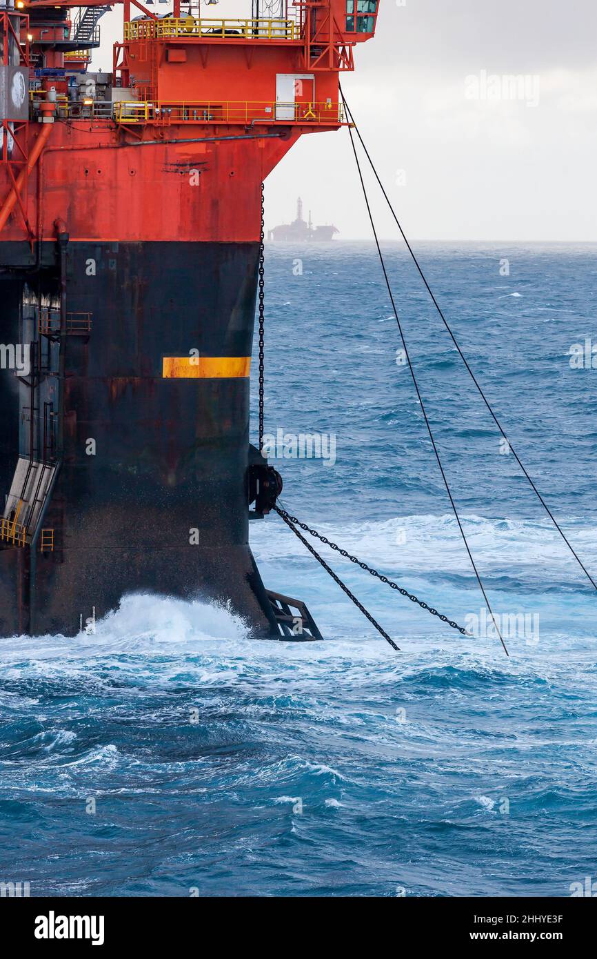 An Semi Submersible rig in harsh weather. Ready for rig move Stock ...