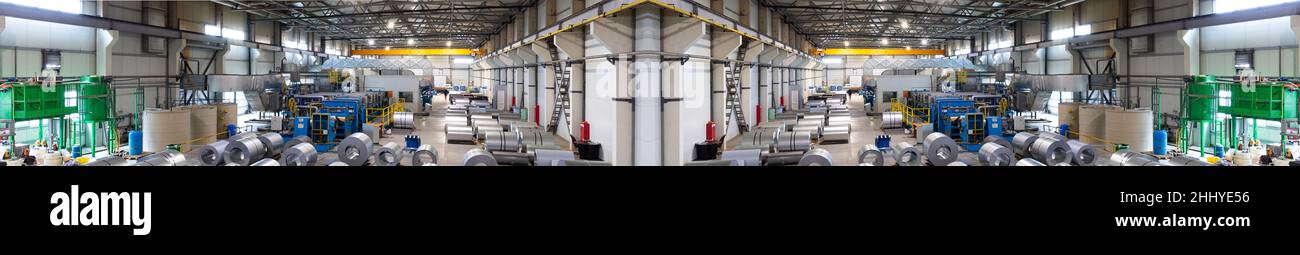 Mirror panoramic photo. Metal tile for roof in metallic forming machine ...