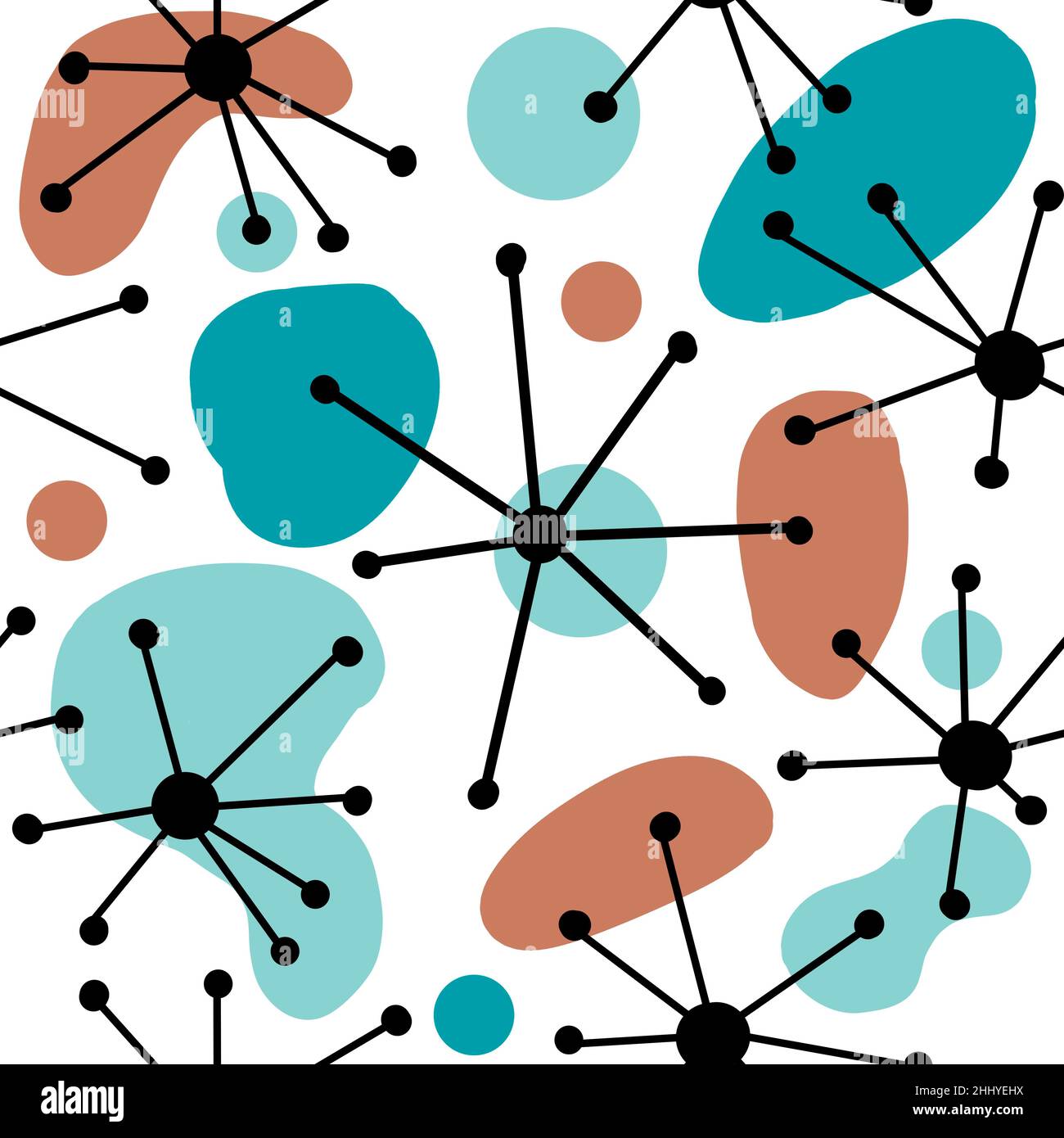 Seamless hand drawn mid century modern pattern in beige blue turquoise ...