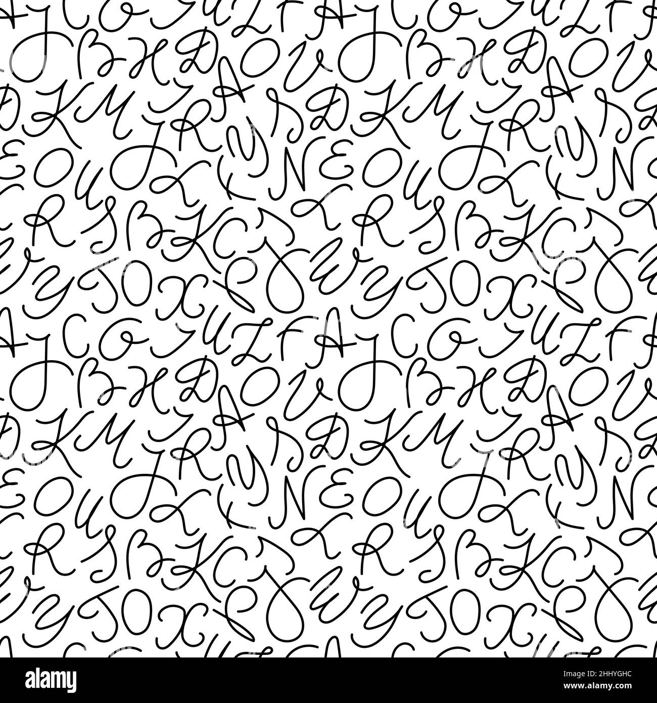 Hand drawn seamless pattern with alphabet letters, black and white ...