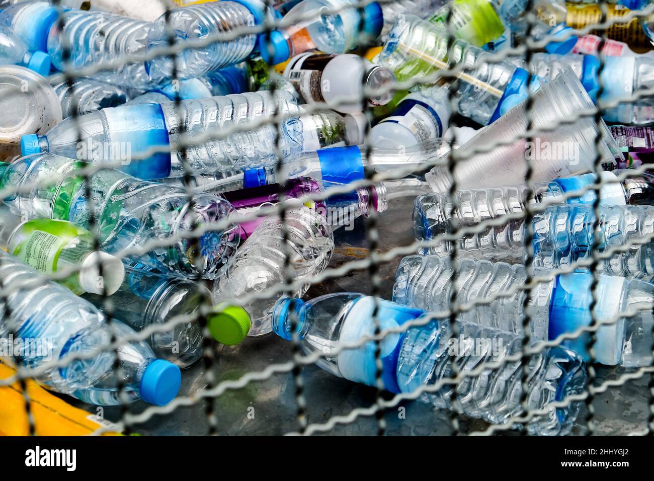 Image of Plastic bottles and containers prepared for recycling Stock ...