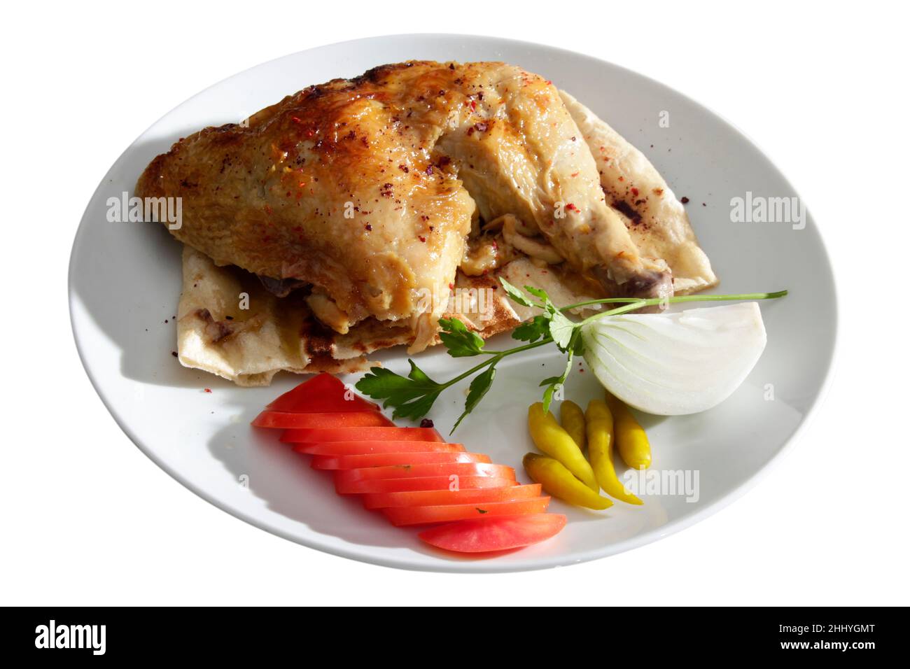 fried chicken plate on a white background Stock Photo - Alamy