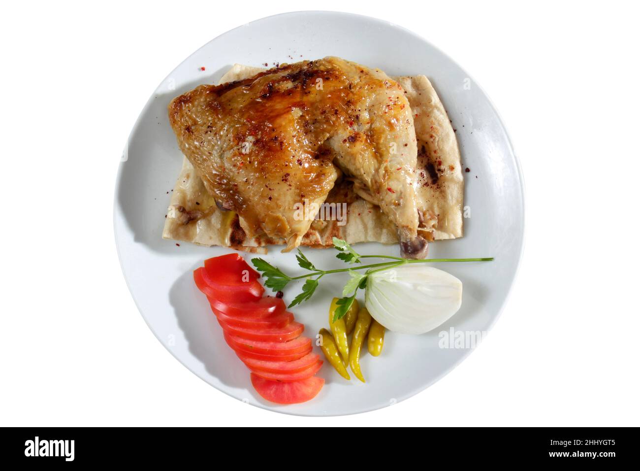 fried chicken plate on a white background Stock Photo - Alamy