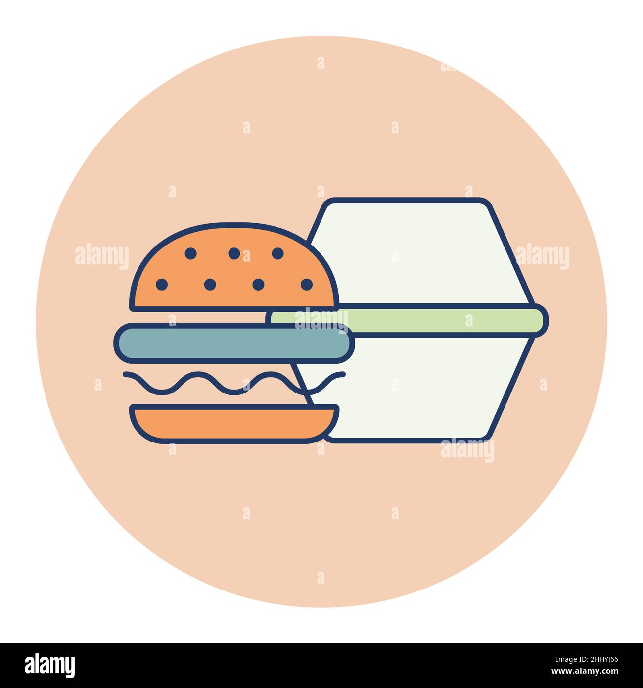 Burger with closed cardboard box vector icon. Delivery sign. Graph ...